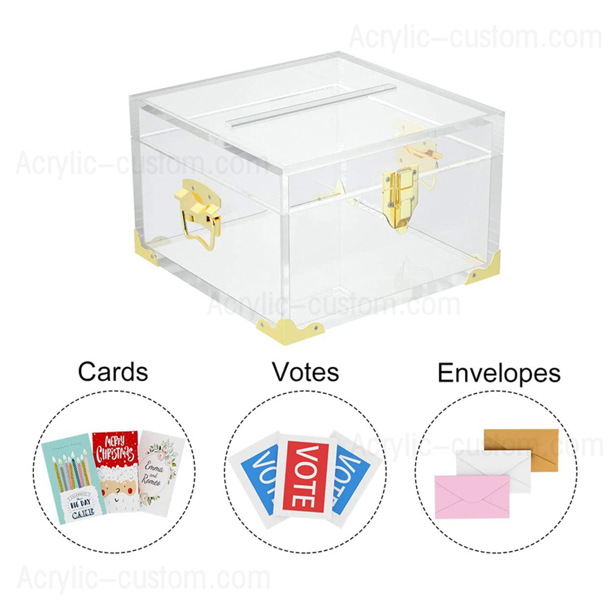 Acrylic Box with Slot, Clear Card Box with Lock for Wedding